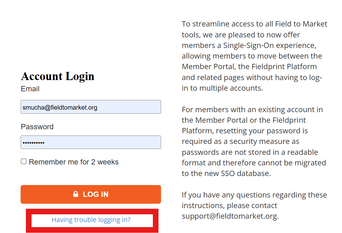 Change Account Password – Fieldprint Platform Help